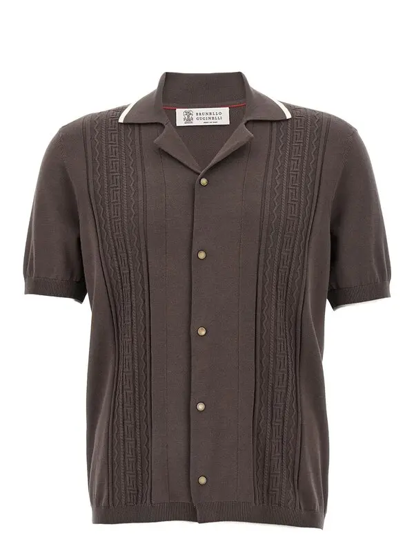 Brunello Cucinelli Short-sleeved Knitted Polo Shirt - Coffee