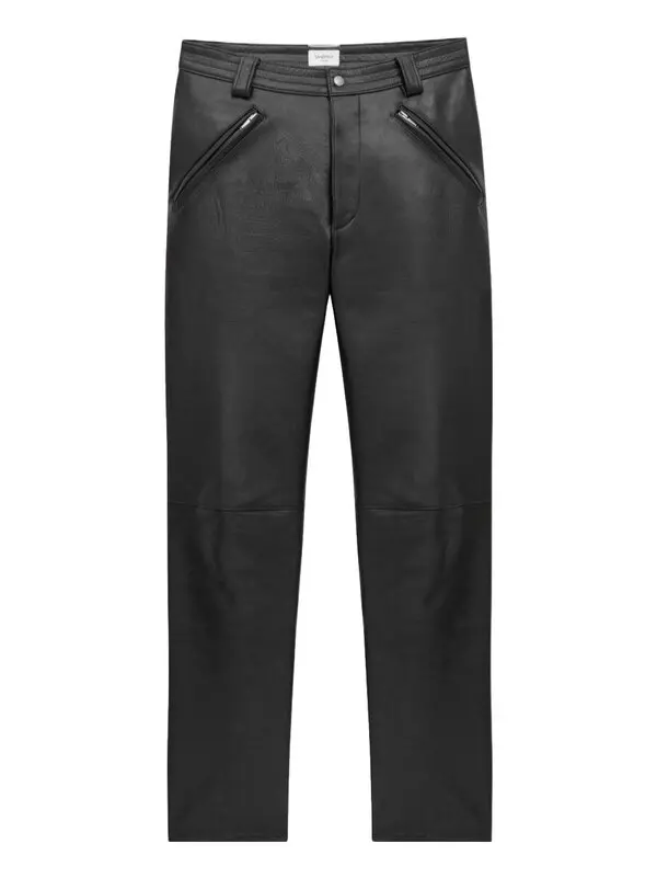 Saint Laurent Belted Grained Leather Trousers - Black