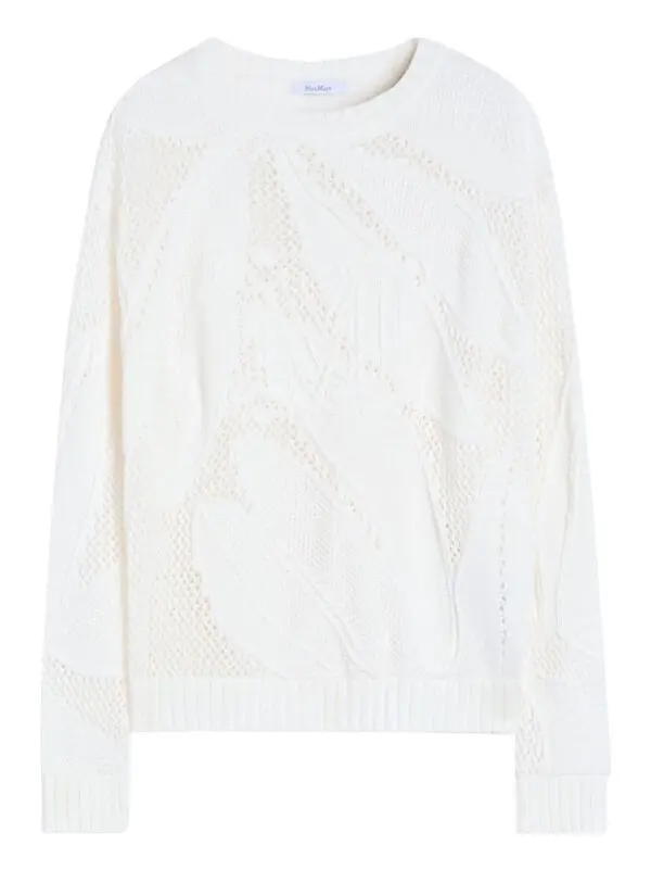 Max Mara Open Knit Sweater With Monogram Detail - White