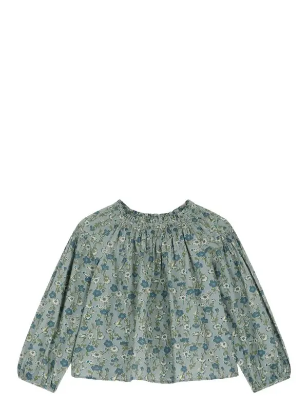 Bonpoint Blandine Smocked Gathered Blouse - Gray
