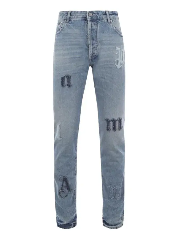 Palm Angels Logo Patch Straight-leg Jeans - Gray
