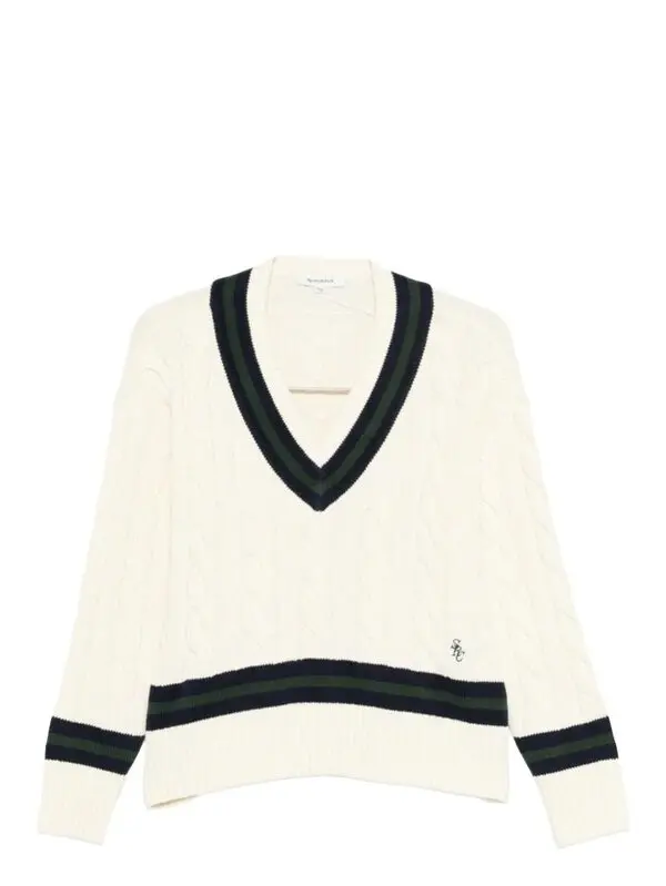 SPORTY  RICH Sporty & Rich V-neck Striped Knitwear - Ecru