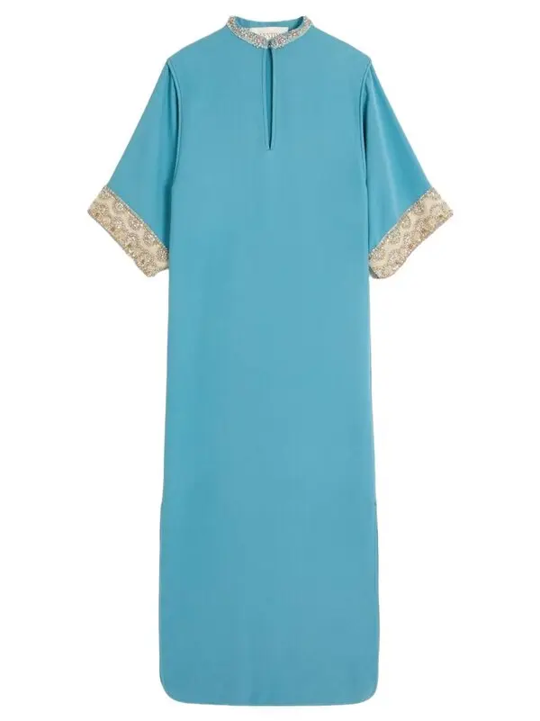 Valentino Garavani Embellished Round Neck Long Sleeve Maxi Dress - Sky Blue/gold/silver