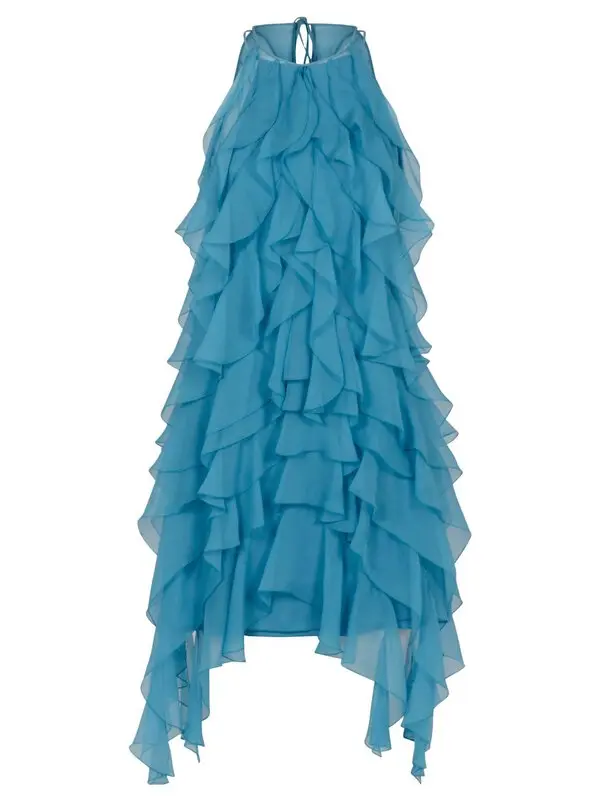 Alberta Ferretti Sleeveless Ruffled Dress - Blue