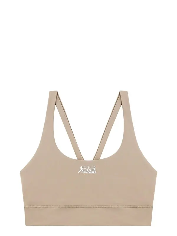 SPORTY  RICH Sporty Rich Logo Detailed Sleeveless Sports Bra - Beige