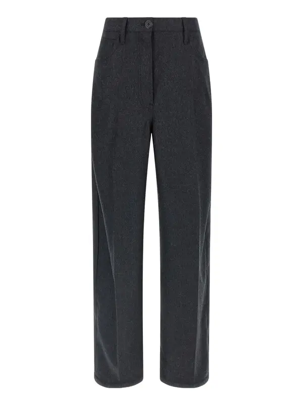 Prada Logo Detailed Pleated Wool Flannel Trousers - Coal Gray