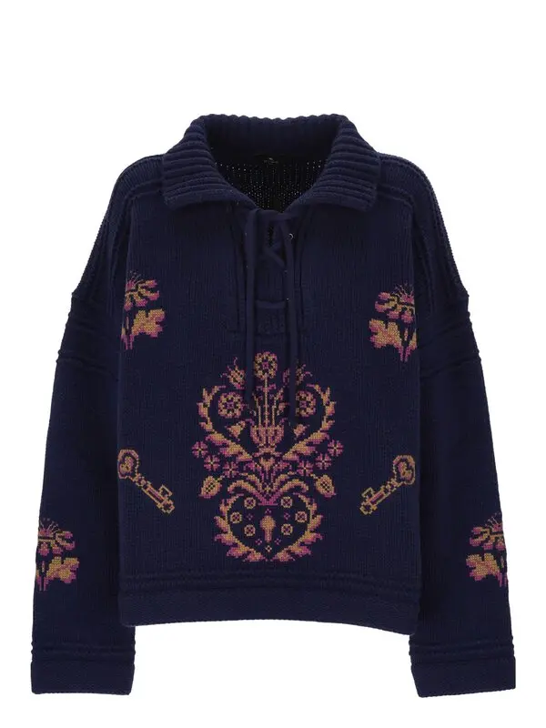Etro Lace-up Embroidered Sweater - Black