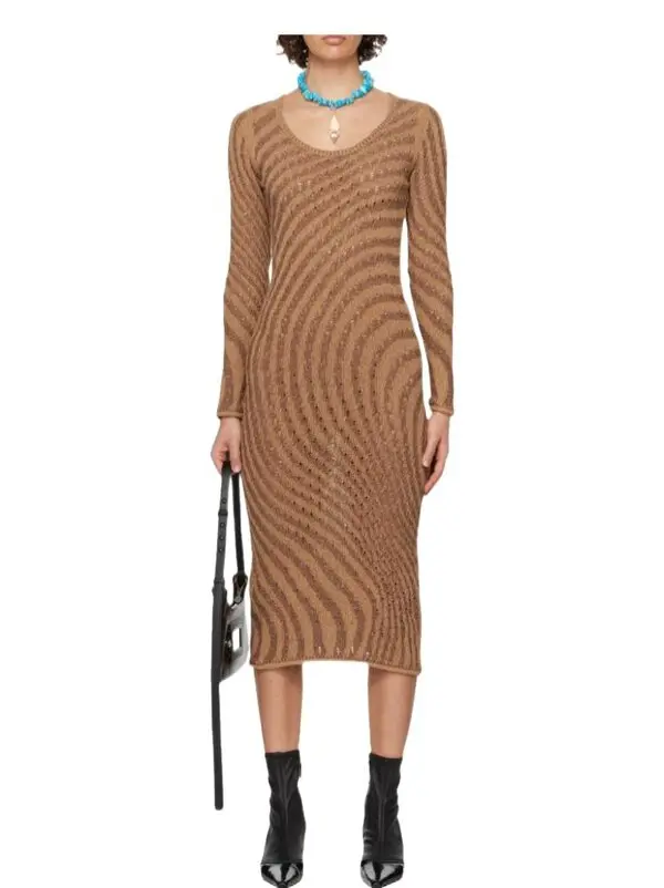 Acne Studios Ribbed Knit Pattern Dress - Brown
