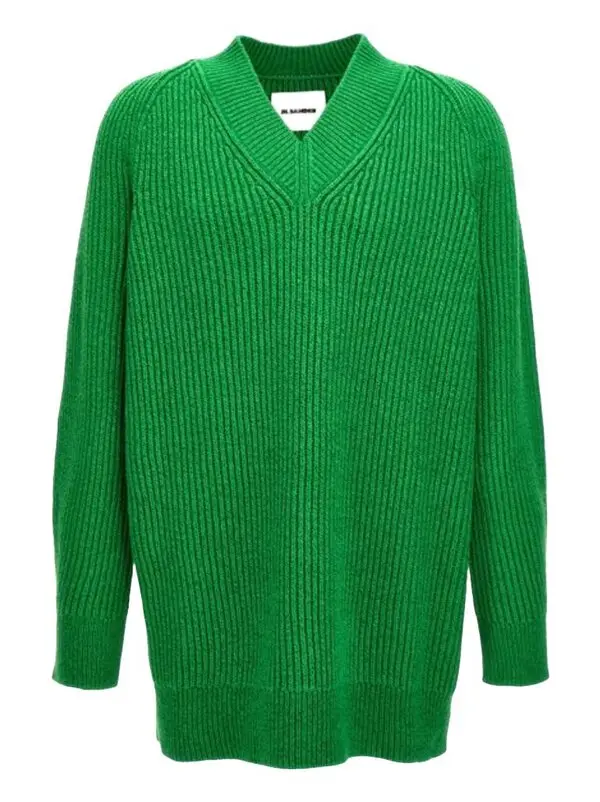 JIL SANDER V-neck Oversized Knitted Jumper - Green