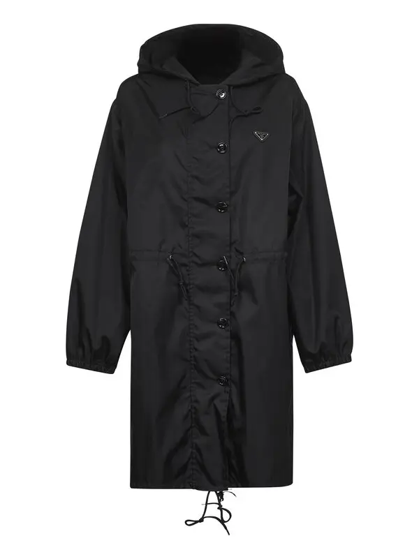 Prada Triangle Logo Hooded Coat - Black