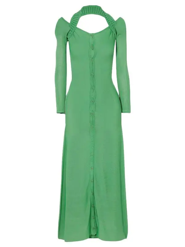 Jacquemus Logo Shoulder-cut Extra-long Dress - Green