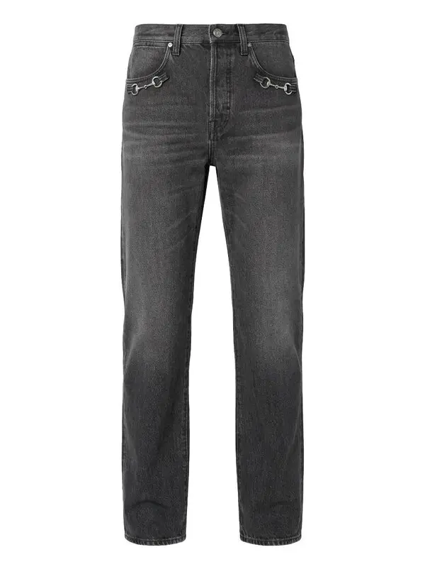 Gucci Cotton Denim Pants With Horsebit Detail - Dark Grey