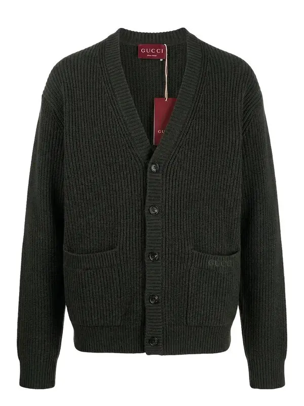 Gucci V-neck Ribbed Cardigan - Black