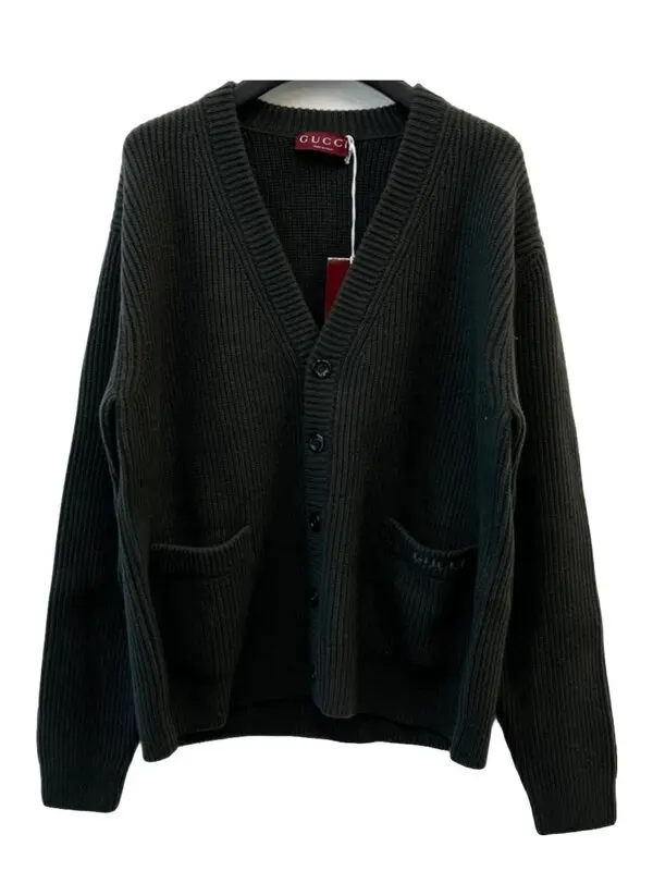 Gucci V-neck Ribbed Cardigan - Black