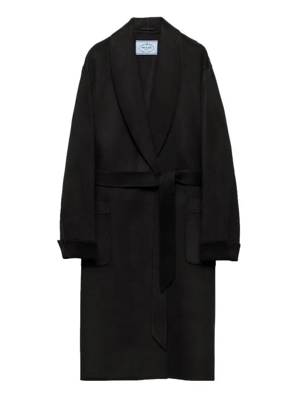 Prada Belted Long Coat - Black