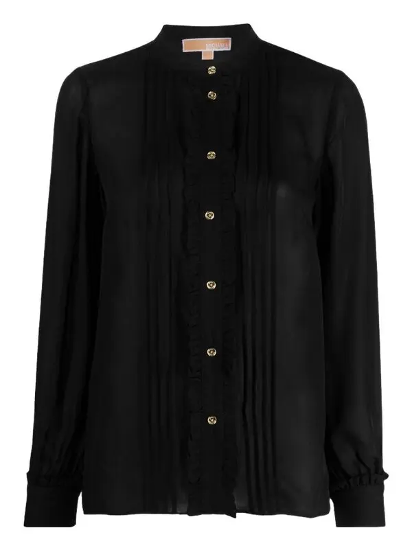 Michael Kors Pleated Ruffle Buttoned Shirt - Black