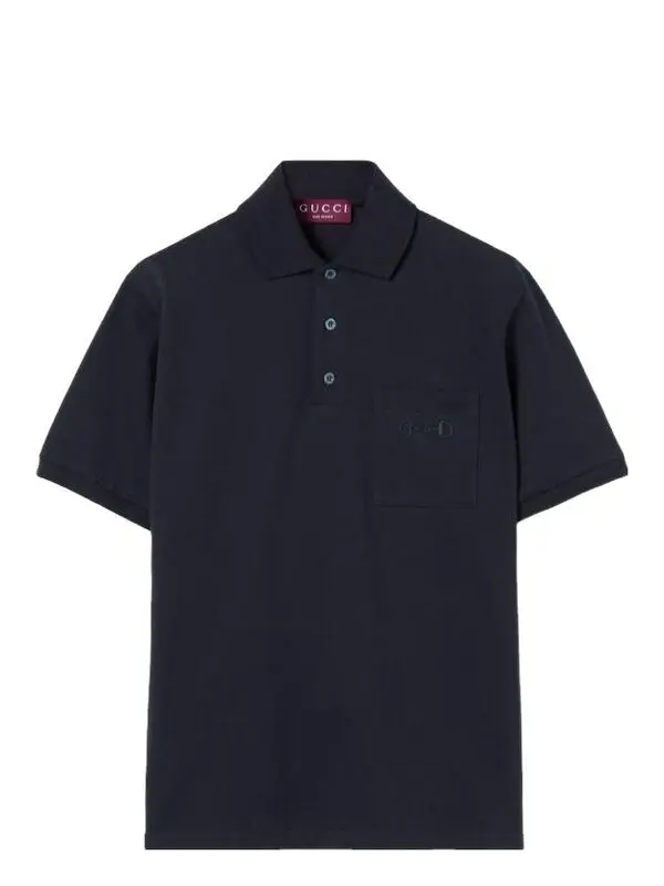 Gucci Embroidery Piquet Polo Shirt - Dark Blue