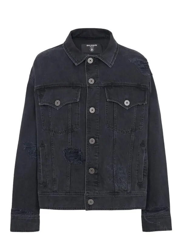 Balmain Distressed Denim Jacket - Black