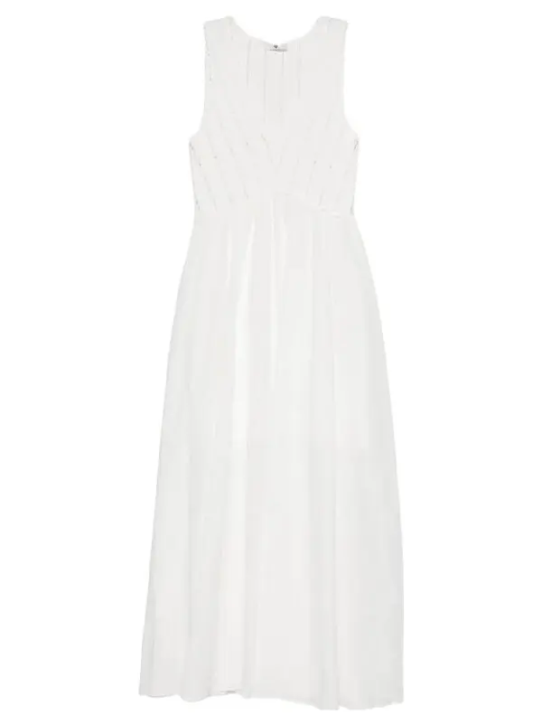 TWINSET V-neck Midi Dress With Knitted Details And A-line Skirt - White