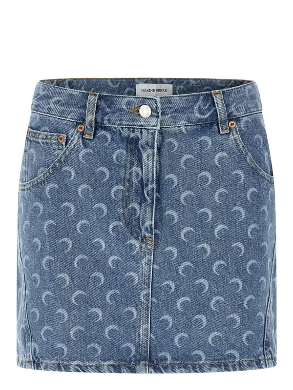MARINE SERRE Allover Moon Print Mini Skirt - Blue
