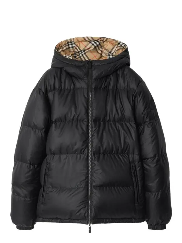 Burberry Reversible Hooded Puffer Jacket With Equestrian Knight Design - Sand Beige