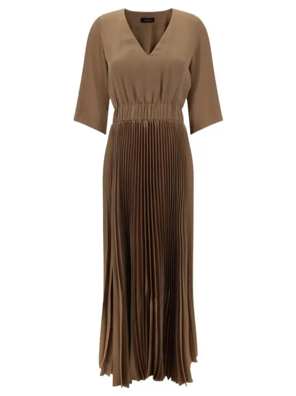 Fabiana Filippi Pleated V-neck Midi Dress - Brown