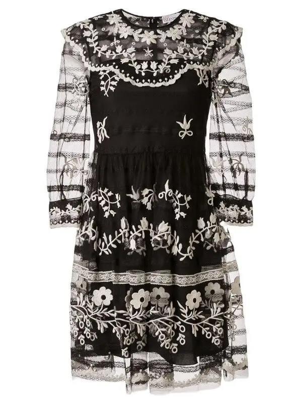 Red Valentino Embroidered Lace Dress - Black
