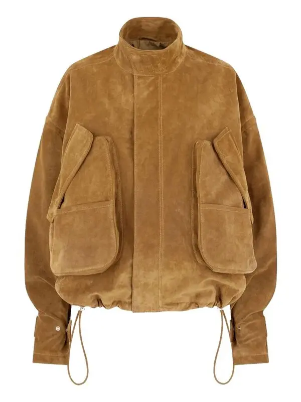 Attico Stand-up Collar Suede Jacket - Sandy