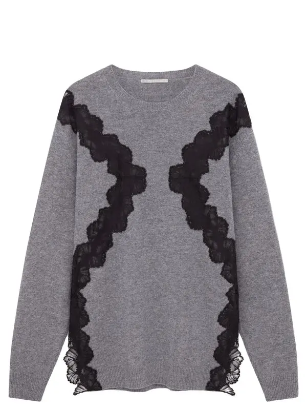 Stella McCartney Lace-detailed Knitted Mini Dress - Gray Mixed Color