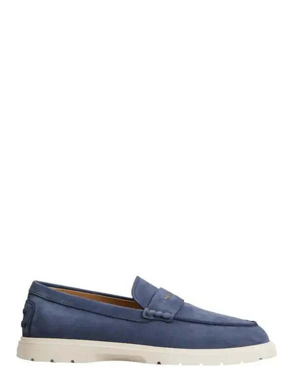 TOD'S Leather Loafers With Penny Bar And Embossed Rubber Pebbles - Blue