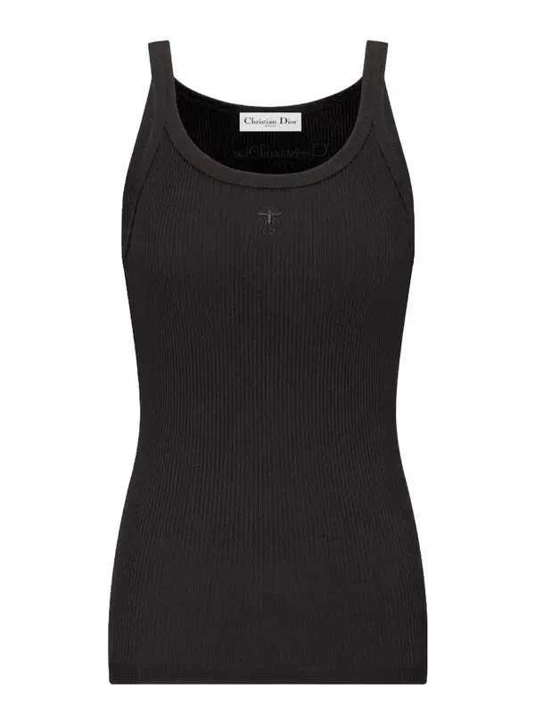 Dior Ribbed Cotton Jersey Tank Top With Bee Logo And Signature - Black