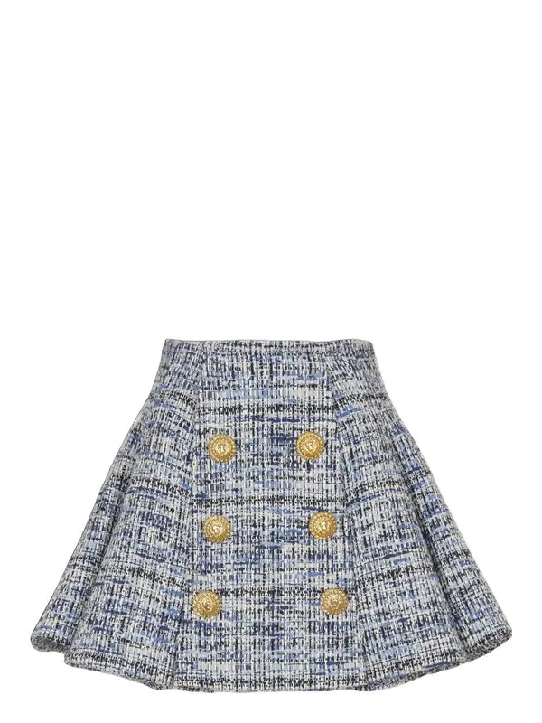 Balmain Button Detailed Tweed Skirt - Blue