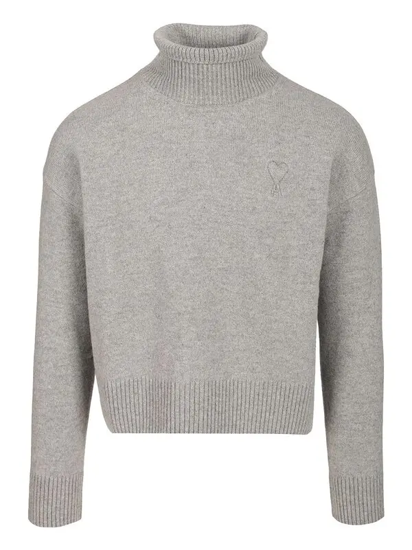 Ami Ribbed Turtleneck Sweater - Gray