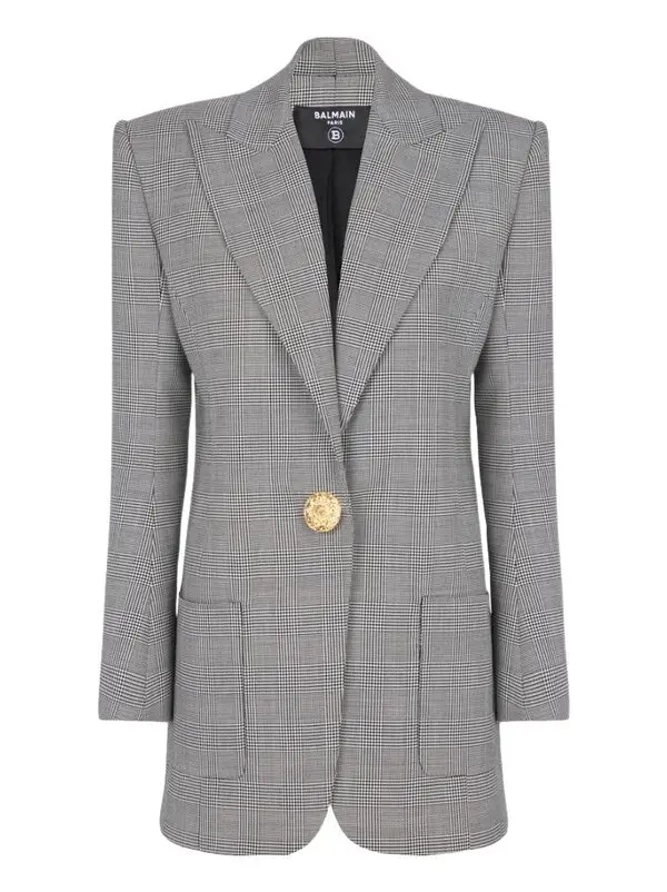 Balmain Plaid Single-breasted Blazer - Gray