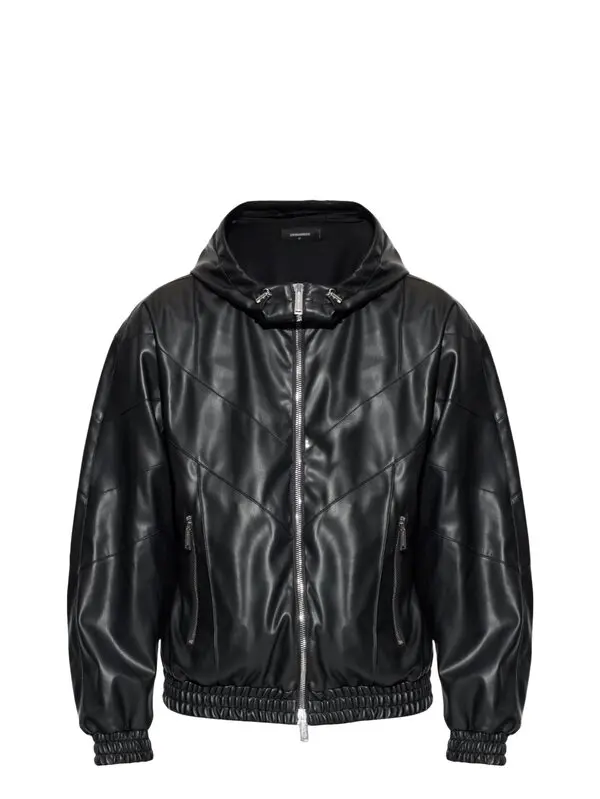 Dsquared2 Faux Leather Zipped Hoodie - Black