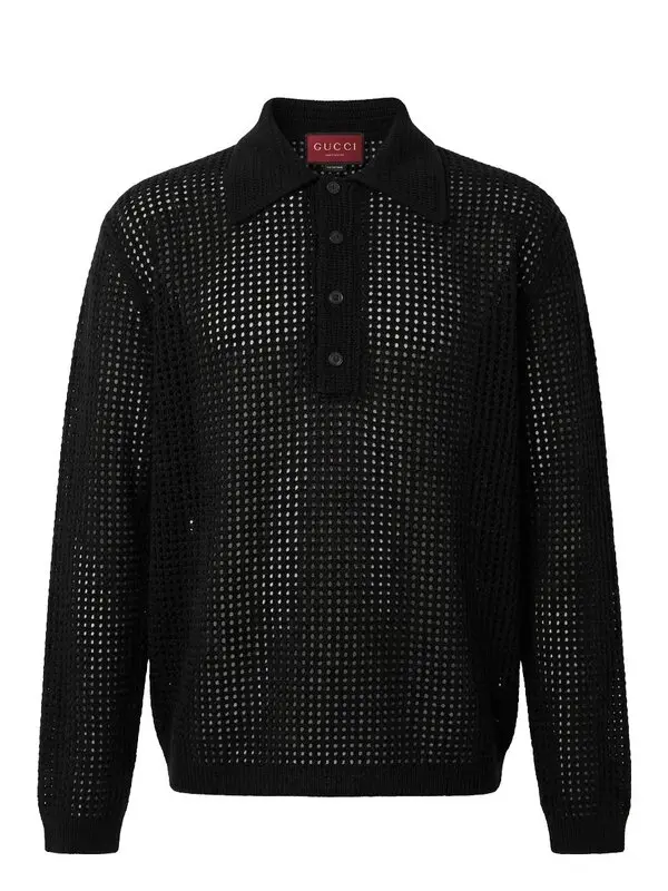 Gucci Crochet Polo Shirt - Black