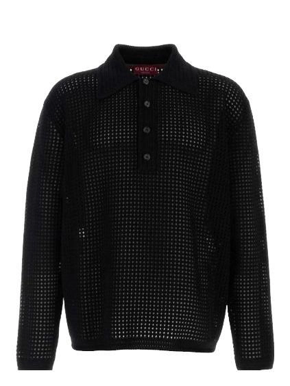 Gucci Crochet Polo Shirt - Black