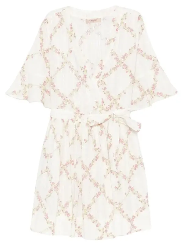 TWINSET Floral Print Wrap Mini Dress - White