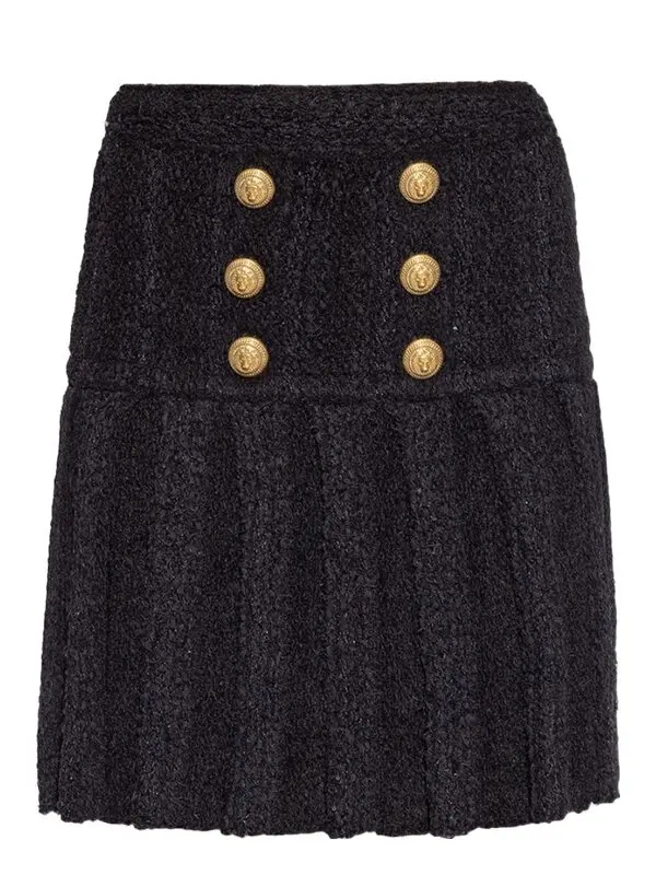 Balmain Pleated Skirt With Decorative Buttons - Black