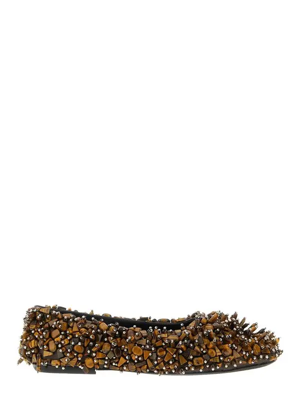 Dries Van Noten Embellished Beaded Ballet Flats - Brown