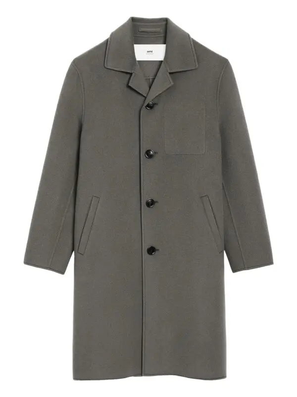 AMI Paris Logo Detailed Single Breasted Coat - Grey