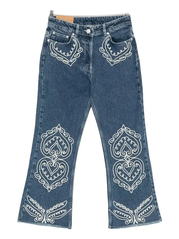 Farm Rio Embroidered Fringed Jeans - Blue
