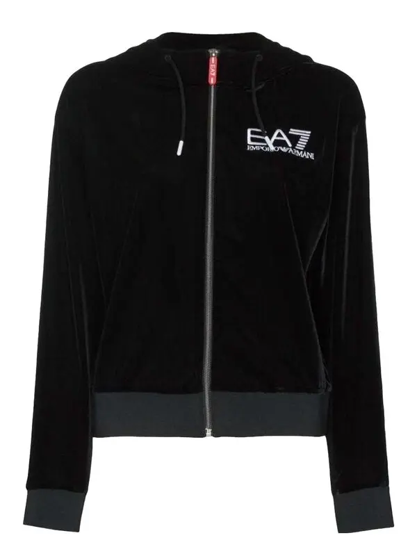 EA7 Velour Track Jacket With Logo - Black