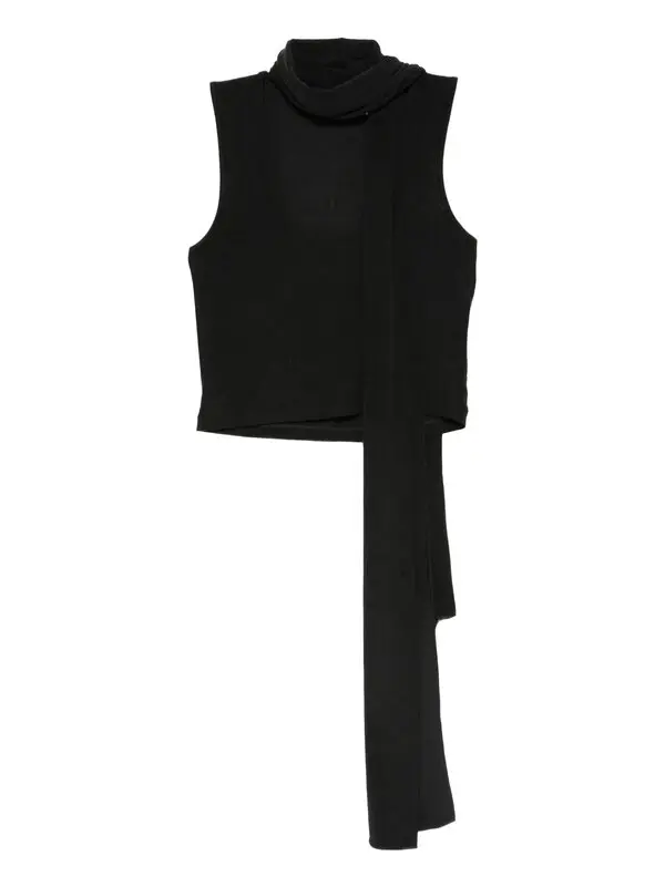 AYA MUSE Sleeveless Scoop Neck Blouse With Scarf Detail - Black