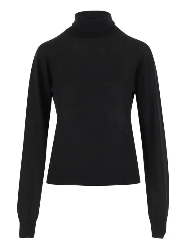 Saint Laurent Long-sleeved High-neck Sweater With Ribbed Details - Black
