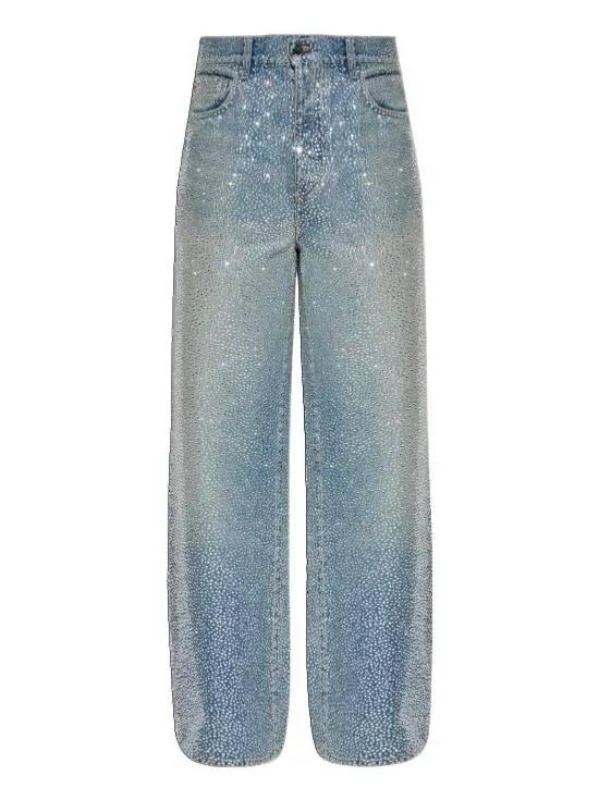 Amiri Embellished Straight-leg Jeans - Light Blue