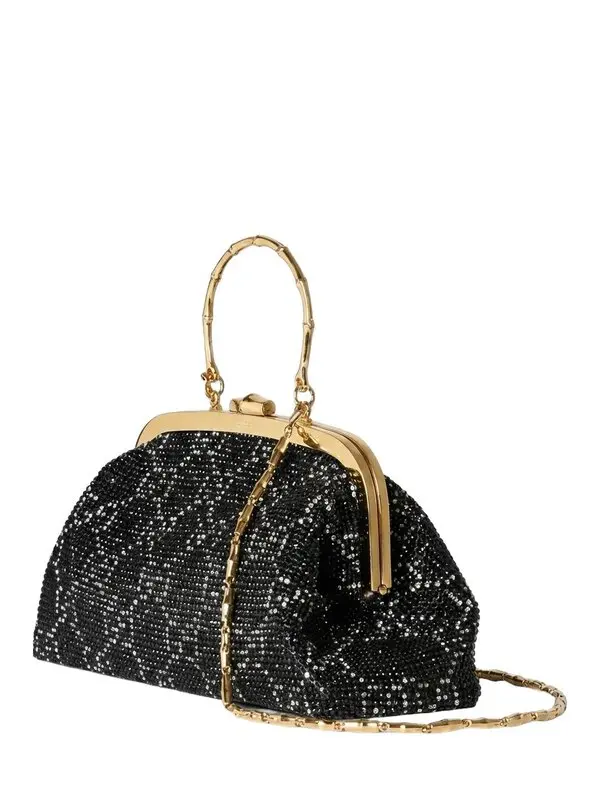 Gucci Crystal Mesh Evening Top Handle Bag - Black And Silver Gg Crystal