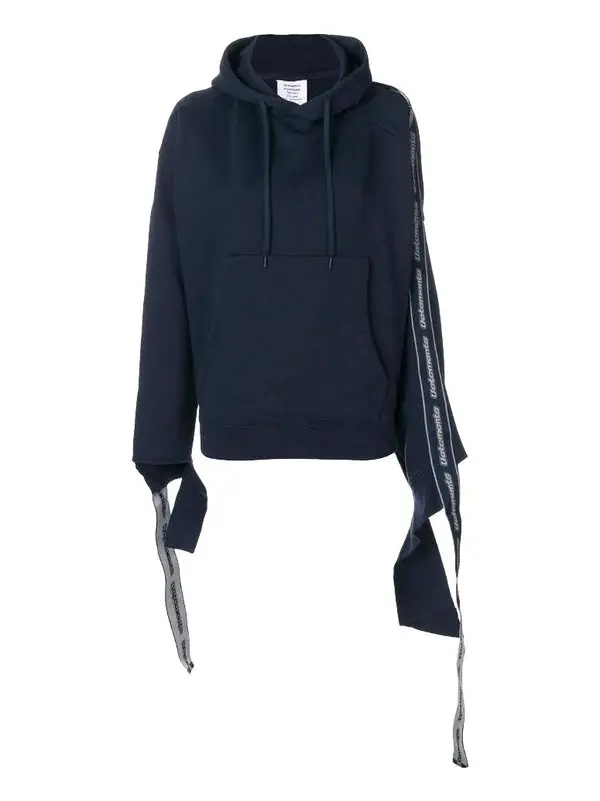 Vetements Navy Blue Logo Hoodie - Black