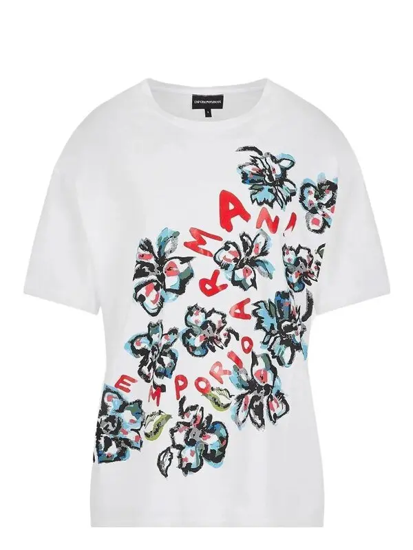 Emporio Armani Printed Cotton Crewneck T-shirt - Multicolor