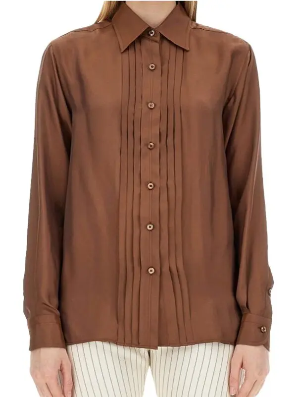 TOM FORD Pleated Long-sleeved Shirt - Brown